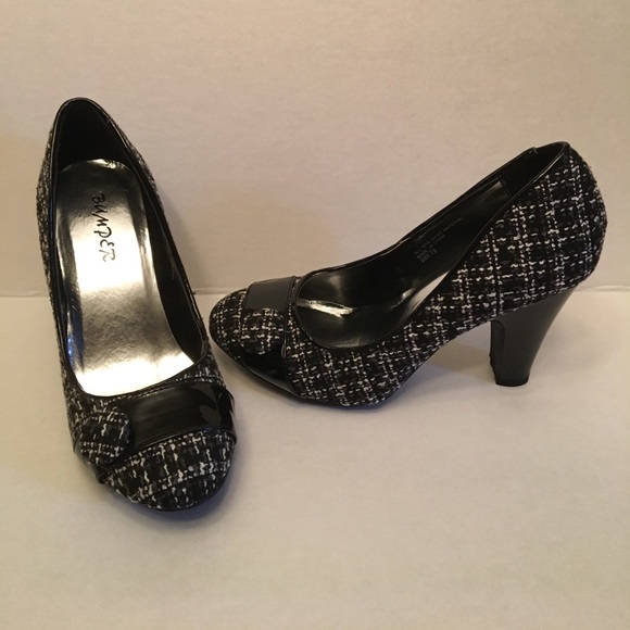 Bumper | Shoes | New Classy Black Plaid Heels | Poshmark
